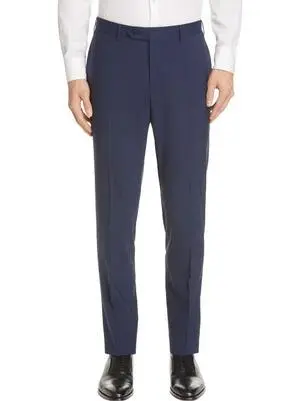 Canali Canali Flat Front Classic Fit Stretch Wool Trousers Navy