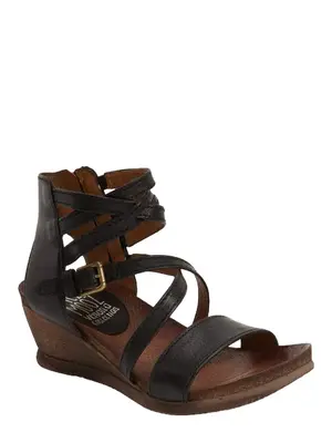 Miz Mooz Miz Mooz Shay Strappy Wedge Sandal Black Leather
