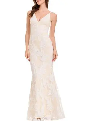 Dress The Population Sharon Embellished Lace Gown - Ivory
