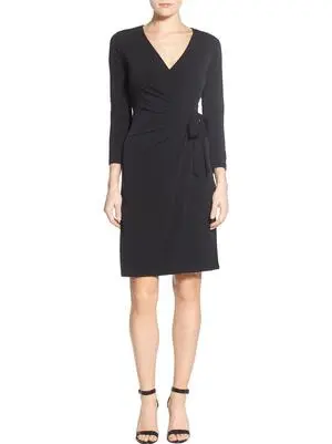 Anne Klein Faux Wrap Jersey Dress - Black