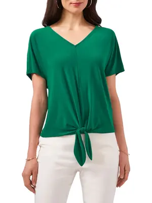 Chaus Chaus V-Neck Tie Front Top Emerald
