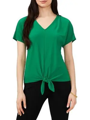 Chaus V-neck Tie Front Top - Kelly Green