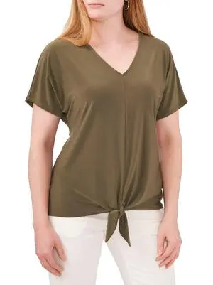 Chaus Chaus V-Neck Tie Front Top Olive