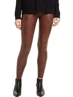 Commando Reptile Embossed Faux Leather Leggings - Brown Croc