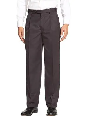 Berle Berle Self Sizer Waist Pleated Classic Fit Microfiber Trousers Black