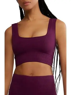 Free People Fp Movement Karma Square Neck Sports Bra Black Cherry