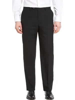 Berle Berle' Lightweight Plain Weave Flat Front Trousers Black