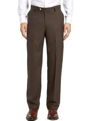 Berle Lightweight Plain Weave Flat Front Trousers - Brown
