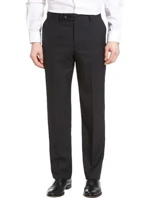 Berle Lightweight Plain Weave Flat Front Trousers - Charcoal