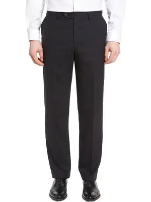 Berle Lightweight Plain Weave Flat Front Trousers - Navy