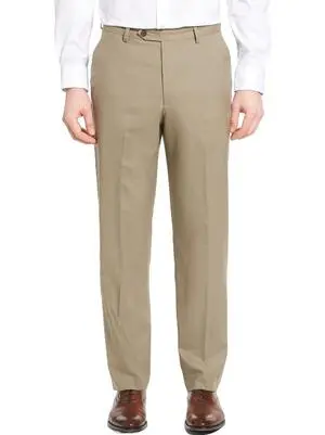 Berle Lightweight Plain Weave Flat Front Trousers - Tan