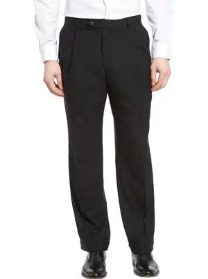 Berle Lightweight Pleated Classic Fit Trousers - Black