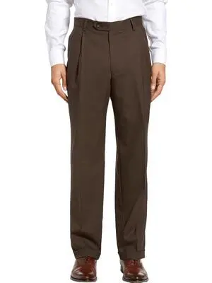 Berle Lightweight Pleated Classic Fit Trousers - Brown