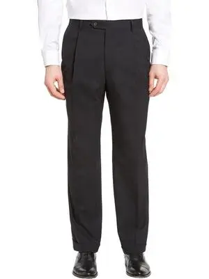 Berle Lightweight Pleated Classic Fit Trousers - Charcoal
