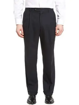 Berle Lightweight Pleated Classic Fit Trousers - Navy