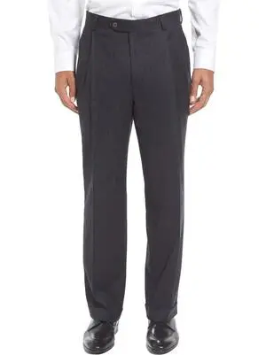 Berle Lightweight Flannel Pleated Trousers - Charcoal