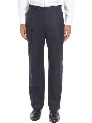 Berle Lightweight Flannel Pleated Trousers - Heather Navy