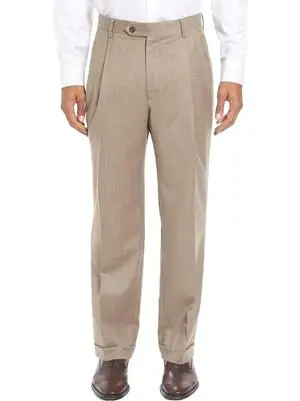 Berle Lightweight Flannel Pleated Trousers - Heather Tan