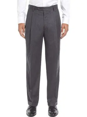 Berle Lightweight Flannel Pleated Trousers - Medium Grey