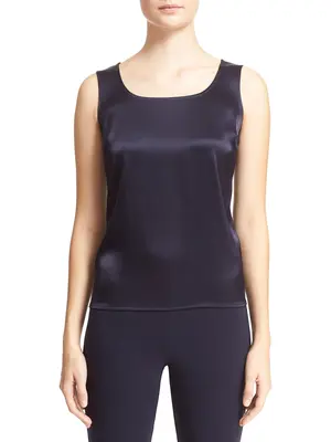 St. John Collection Liquid Satin Round Neck Shell Navy
