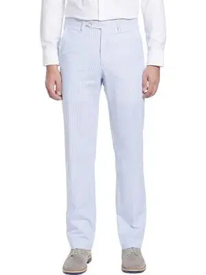 Berle Flat Front Seersucker Pants - Light Blue