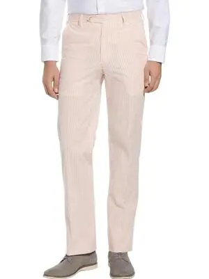 Berle Berle Flat Front Stripe Cotton Seersucker Pants Orange