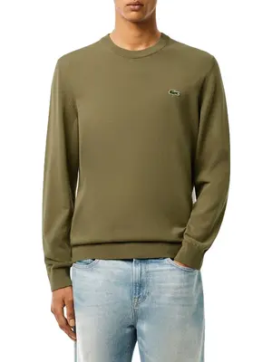 Lacoste Cotton Jersey Crewneck Sweater Khaki