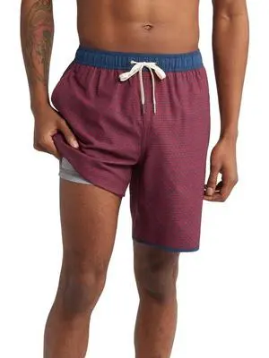 FAIR HARBOR Anchor Swim Trunks Nautical Red Wavy Geo