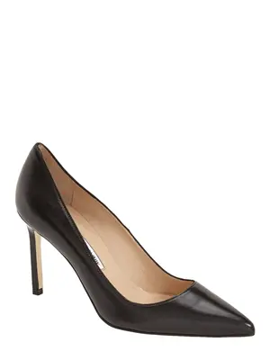 Manolo Blahnik Manolo Blahnik BB Pointed-Toe Pump Black Leather