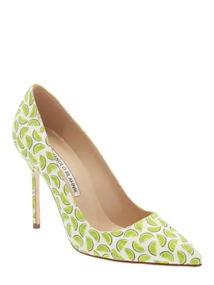 Manolo Blahnik Manolo Blahnik BB Pointed-Toe Pump White/ Green