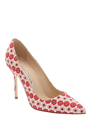 Manolo Blahnik Manolo Blahnik BB Pointed-Toe Pump White/ Red