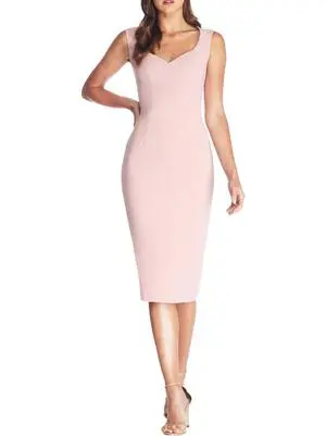 Dress The Population Elle Sweetheart Neck Midi Dress - Blush