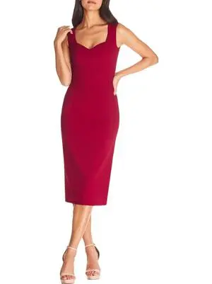 Dress The Population Dress The Population Elle Sweetheart Neck Midi Dress Garnet
