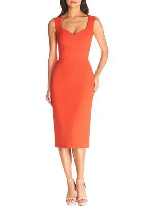 Dress The Population Elle Sweetheart Neck Midi Dress - Poppy