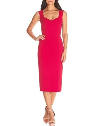 Dress The Population Elle Sweetheart Neck Midi Dress - Rouge