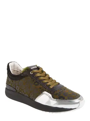 Blackstone Shearling Trim Leather Low Top Sneakers Hunting Green Leather