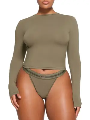 SKIMS SKIMS Stretch Cotton Jersey Long Sleeve T-Shirt Army