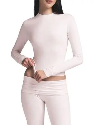 SKIMS SKIMS Stretch Cotton Jersey Long Sleeve T-Shirt Barely Pink