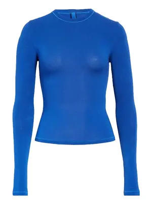 SKIMS SKIMS Stretch Cotton Jersey Long Sleeve T-Shirt Cobalt