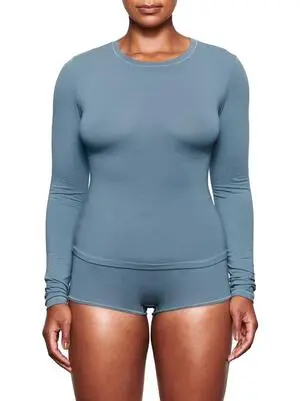 SKIMS Stretch Cotton Jersey Long Sleeve T-shirt - Kyanite