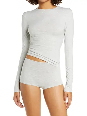 SKIMS SKIMS Stretch Cotton Jersey Long Sleeve T-Shirt Light Heather Gray