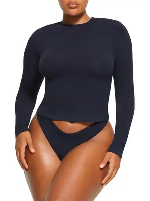 SKIMS SKIMS Stretch Cotton Jersey Long Sleeve T-Shirt Navy