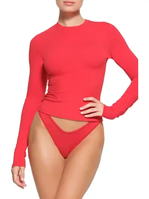 SKIMS SKIMS Stretch Cotton Jersey Long Sleeve T-Shirt Red