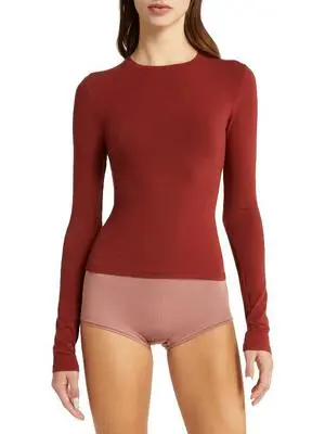 SKIMS SKIMS Stretch Cotton Jersey Long Sleeve T-Shirt Sangria
