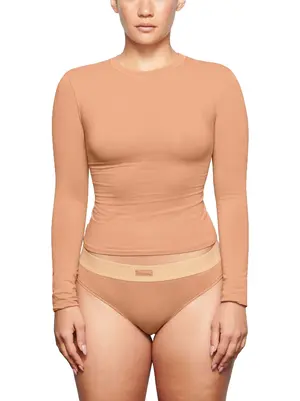 SKIMS SKIMS Stretch Cotton Jersey Long Sleeve T-Shirt Sedona