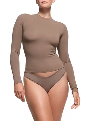SKIMS SKIMS Stretch Cotton Jersey Long Sleeve T-Shirt Truffle