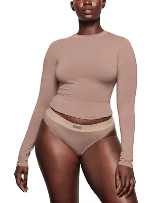 SKIMS SKIMS Stretch Cotton Jersey Long Sleeve T-Shirt Umber