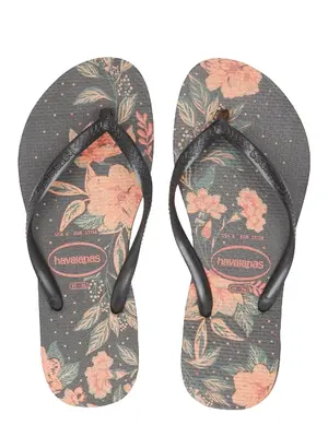 Havaianas Havaianas Slim Floral Flip Flop Black/ Dark Ash
