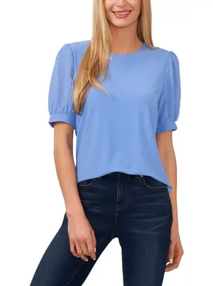 CECE DUPRAZ CeCe Puff Sleeve Knit Top Blue Jay