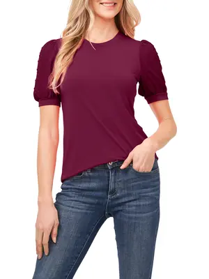CECE DUPRAZ CeCe Puff Sleeve Knit Top Deep Marsala